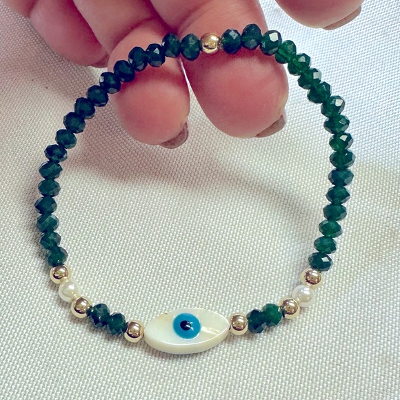 Jewelry | Green Agate Elastic Evil Eye Bracelet | Poshmark